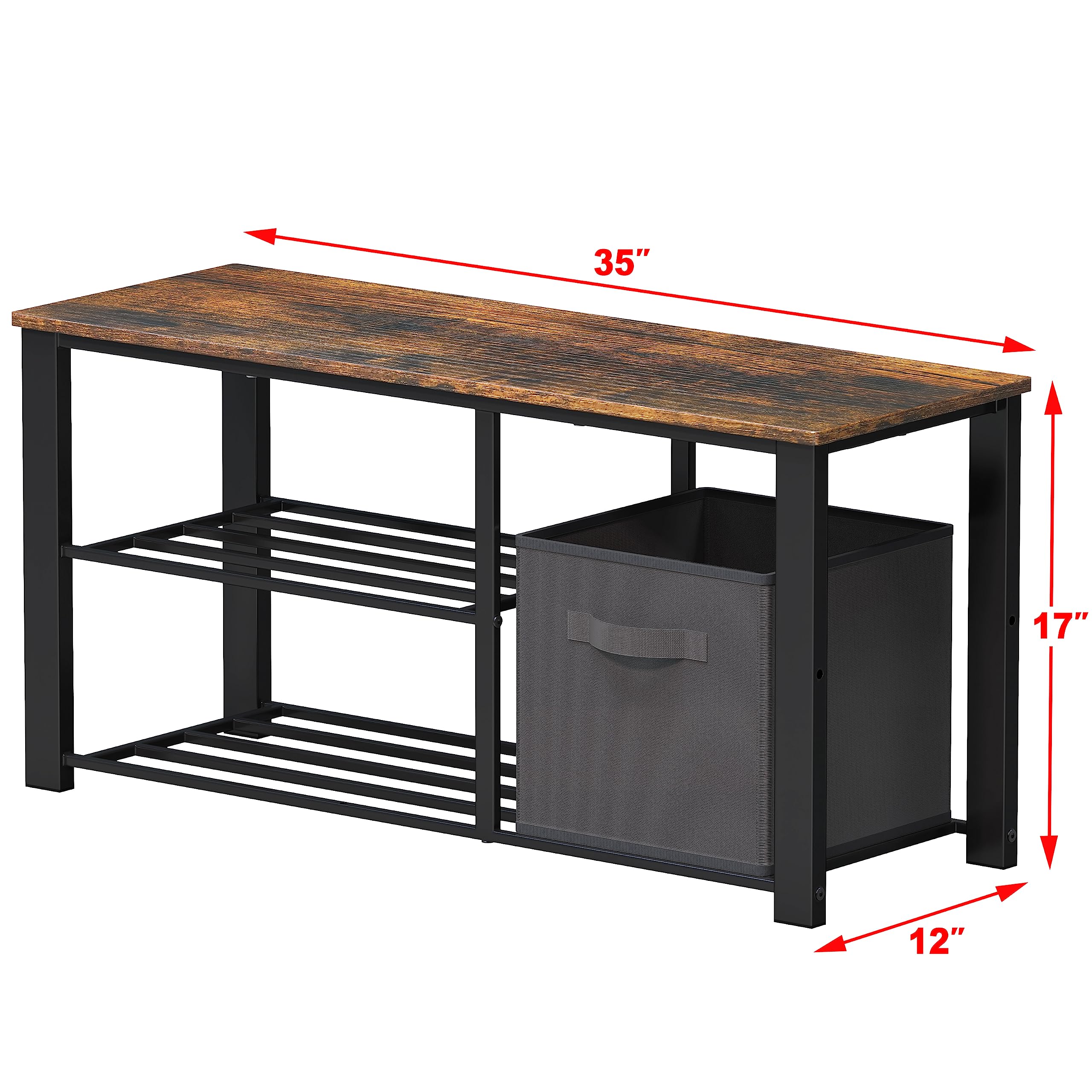 Simple Houseware 2 Tier Wood Top Shoes Bench, Rustic Brown