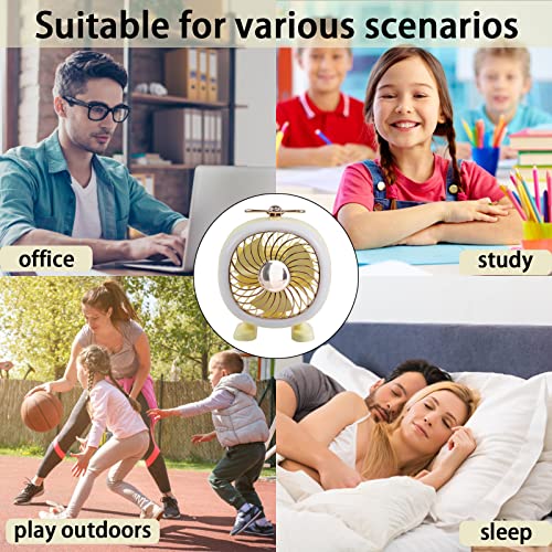 YOZEB 3 Level Speeds Mini Desk Fan, Rechargeable Operated Fan with LED Light Portable USB Fan Quiet for Home Office Student Bed Desk Crib Treadmill Camping (Yellow)