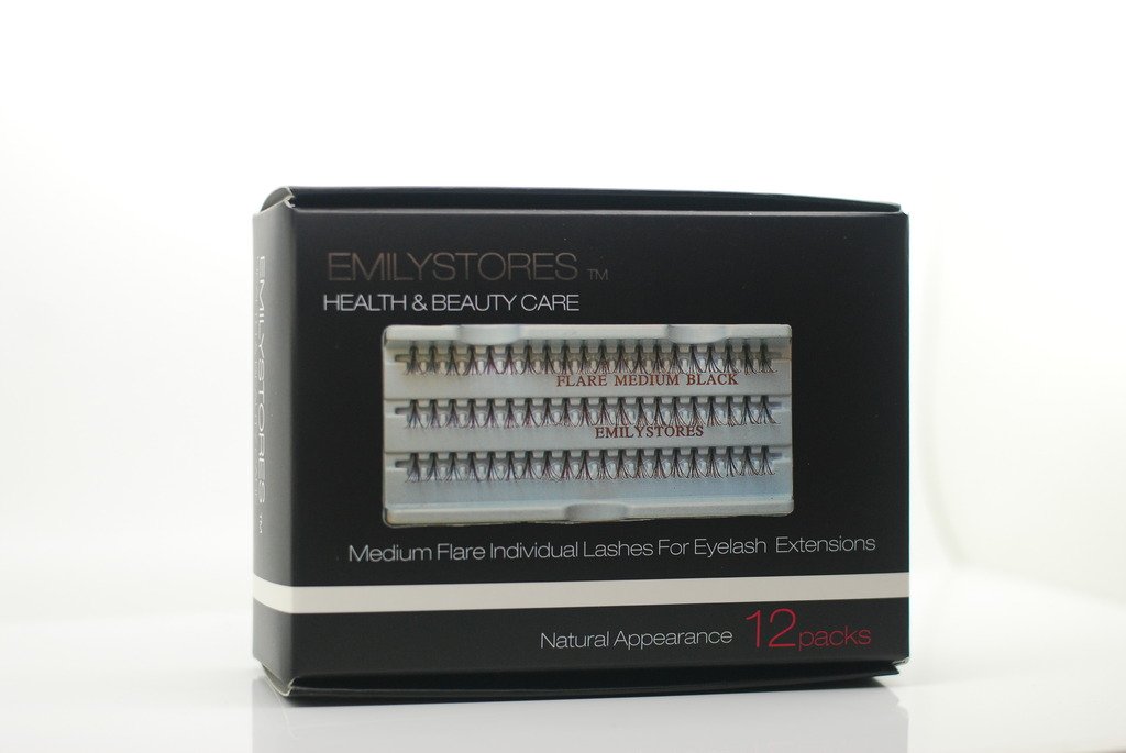 EMILYSTORES 12 Packs Eyelashes Natural Individual Lashes Plant Flare Medium Eyelash 12mm Black For Eye Lash Extensions Lashes-Knotted(12MM,Medium Lashes)
