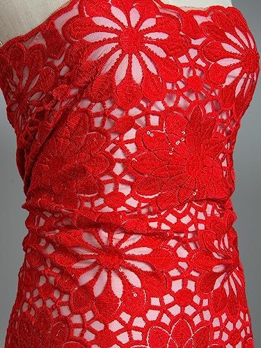 KAJURUI African Lace Fabric 5 Yards, Nigerian Mesh Lace Fabric with Sequins for Daily/Party Sewing