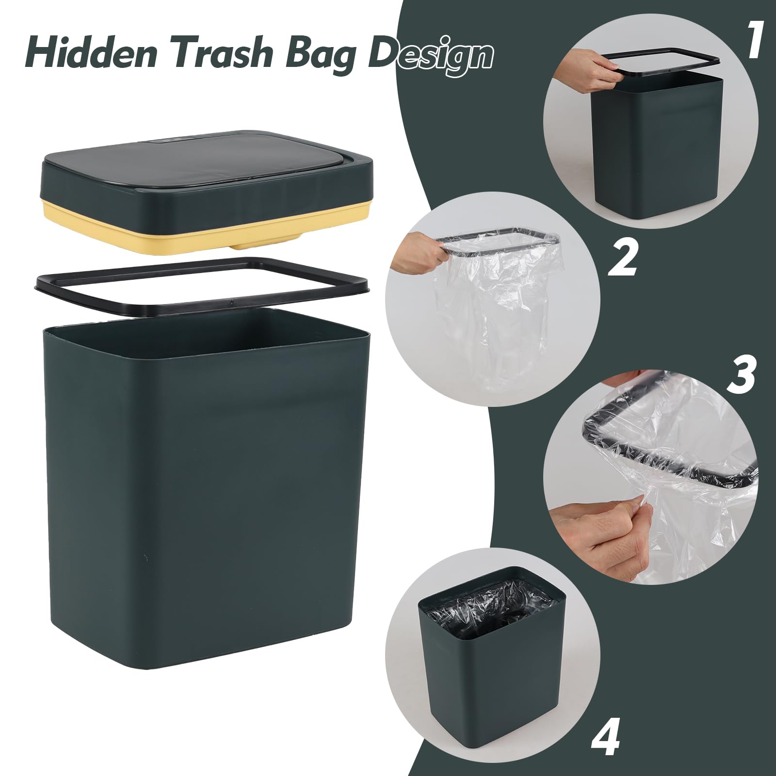 Obstnny Motion Sensor Garbage Can with Automatic Lid, 15 L Plastic Touchless Trash Can, Green