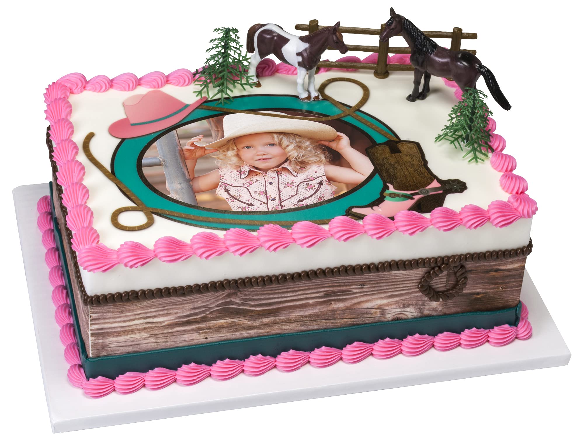 DecoSet® Horses Cake Topper, 5-Piece Topper Set Cake Decoration with 2 Horses, Fence, and Trees, Ready to Use For Equine-Themed Birthday, Celebration, Food Safe