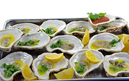Jefferson Street - Ceramic Oyster Shells for Grilling Baking Cooking -12 Pack - Beautiful, Real Oyster Shell Look- Durable Stoneware Clay and Glaze - Reusable and Easy to Clean - Handmade in USA