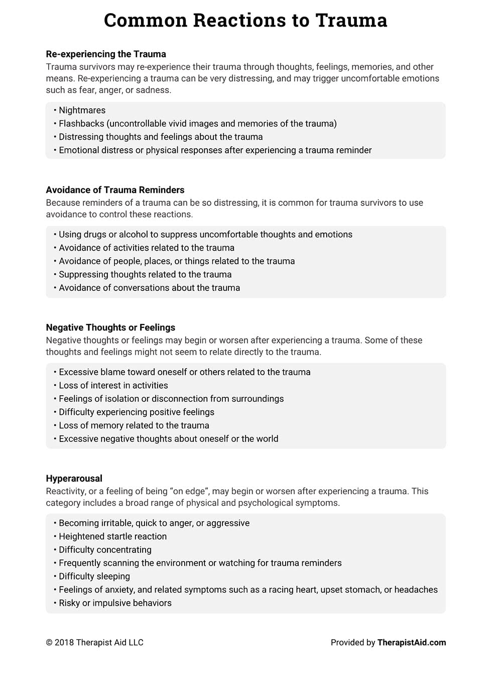 Trauma Reaction Cards for Children & Adolescents