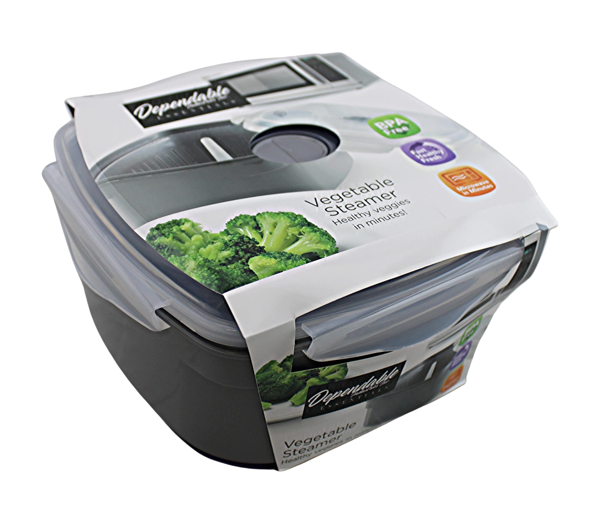 Dependable Industries BPA-Free Microwave Steamer: Cook Vegetables, Fish & Poultry with Removable Strainer & Locking Vent Lid - 2.47L