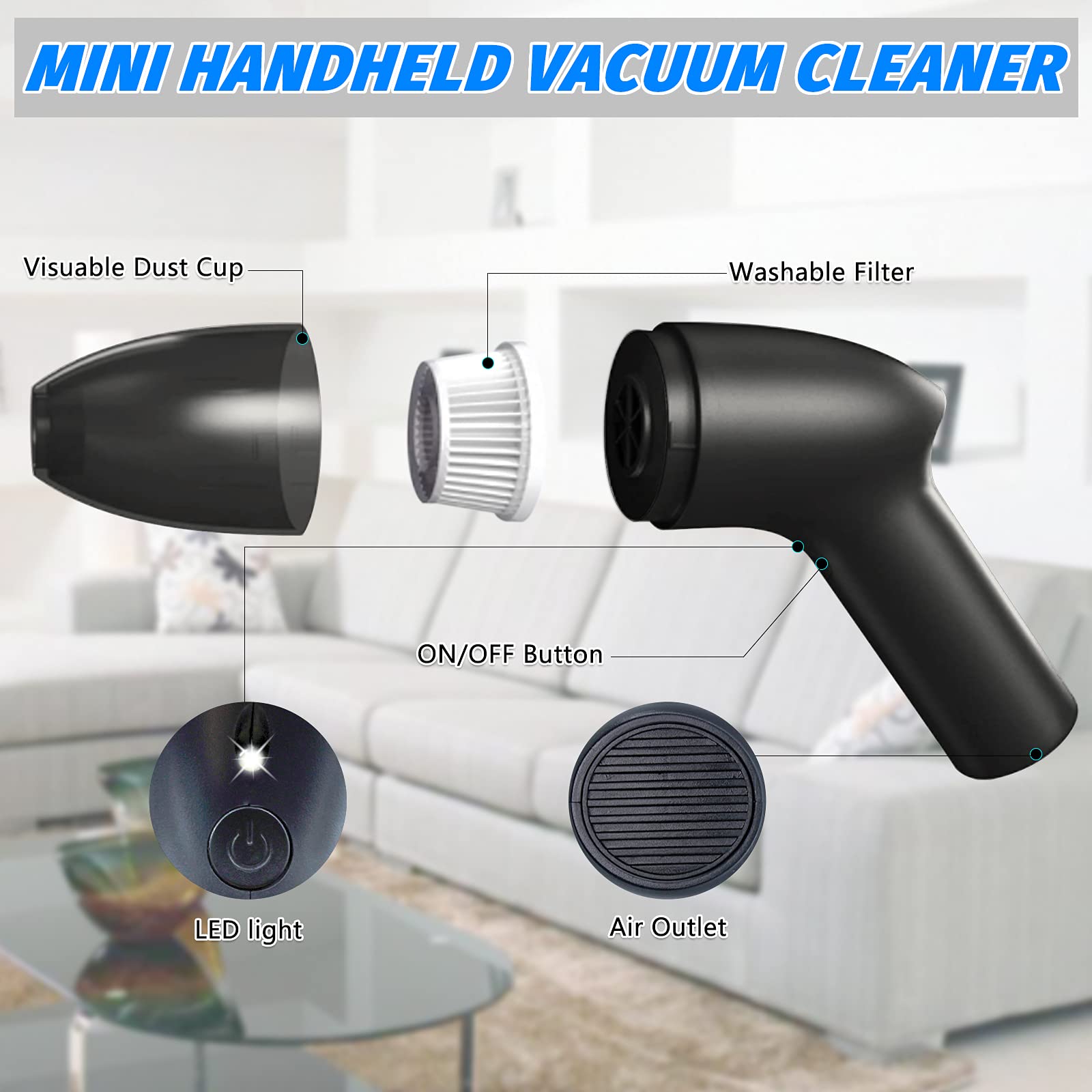 Hayousui 4.3Kpa Keyboard Vacuum Cleaner Mini:Handheld Computer Vacuum Cordless for Car Laptop Sewing Machine Portable Keyboard Vac USB Desk Crumbs Dust Cleaners