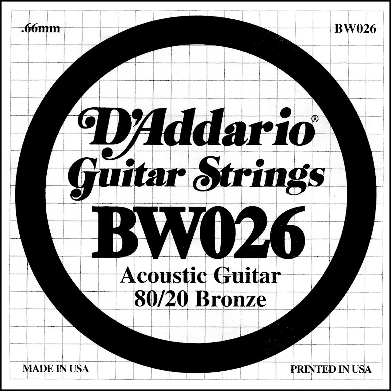 D'Addario BW026 Bronze Wound Acoustic Guitar Single String, 026