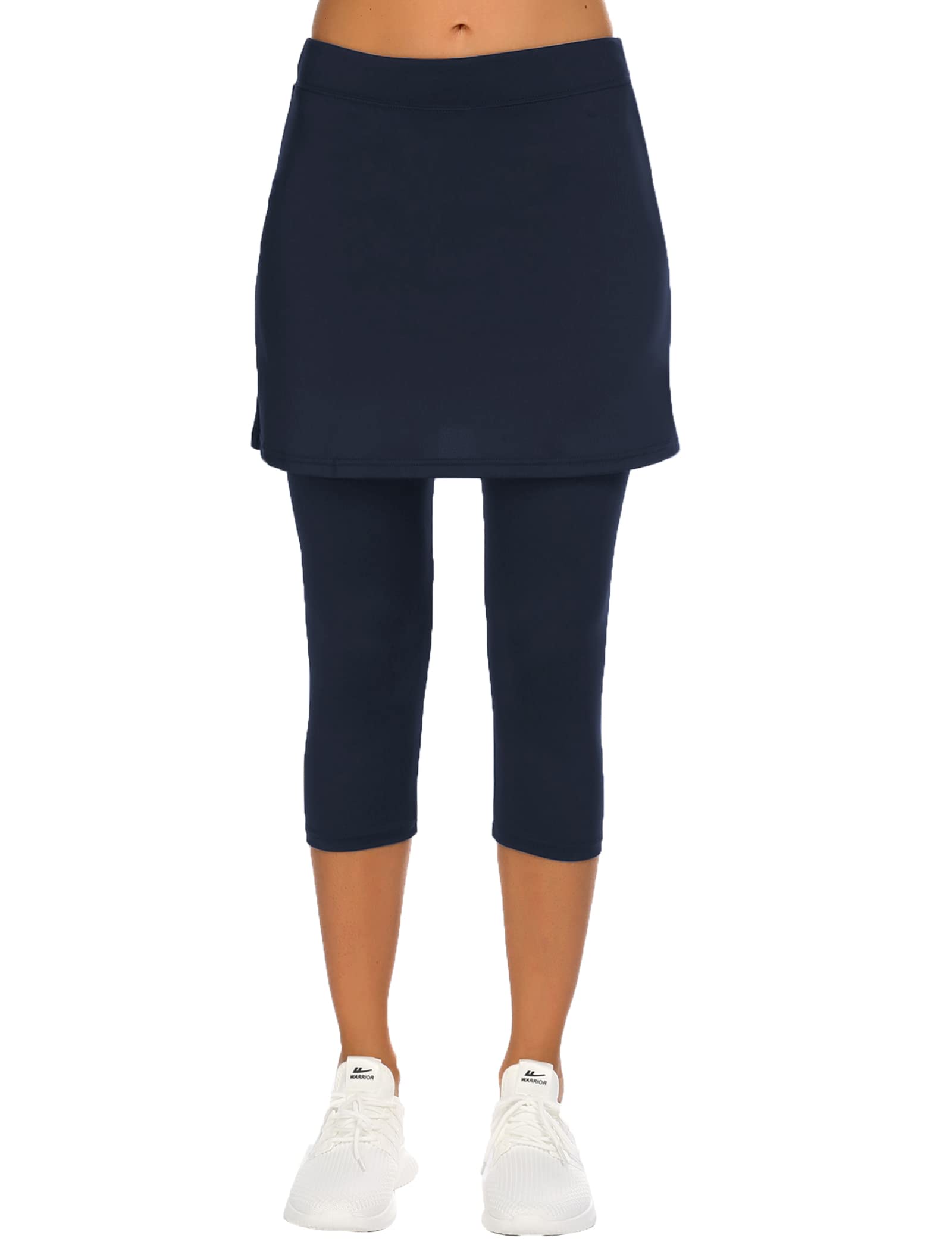 COOrun Skirted Legging for Women Yoga Legging with Skirts Pockets Solid Tennis Golf Capris Leggings Skort Navy Blue