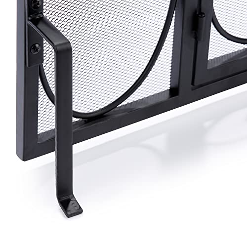 Uniflame Single Panel Black Wrought Iron Ornate Fireplace Screen with Doors