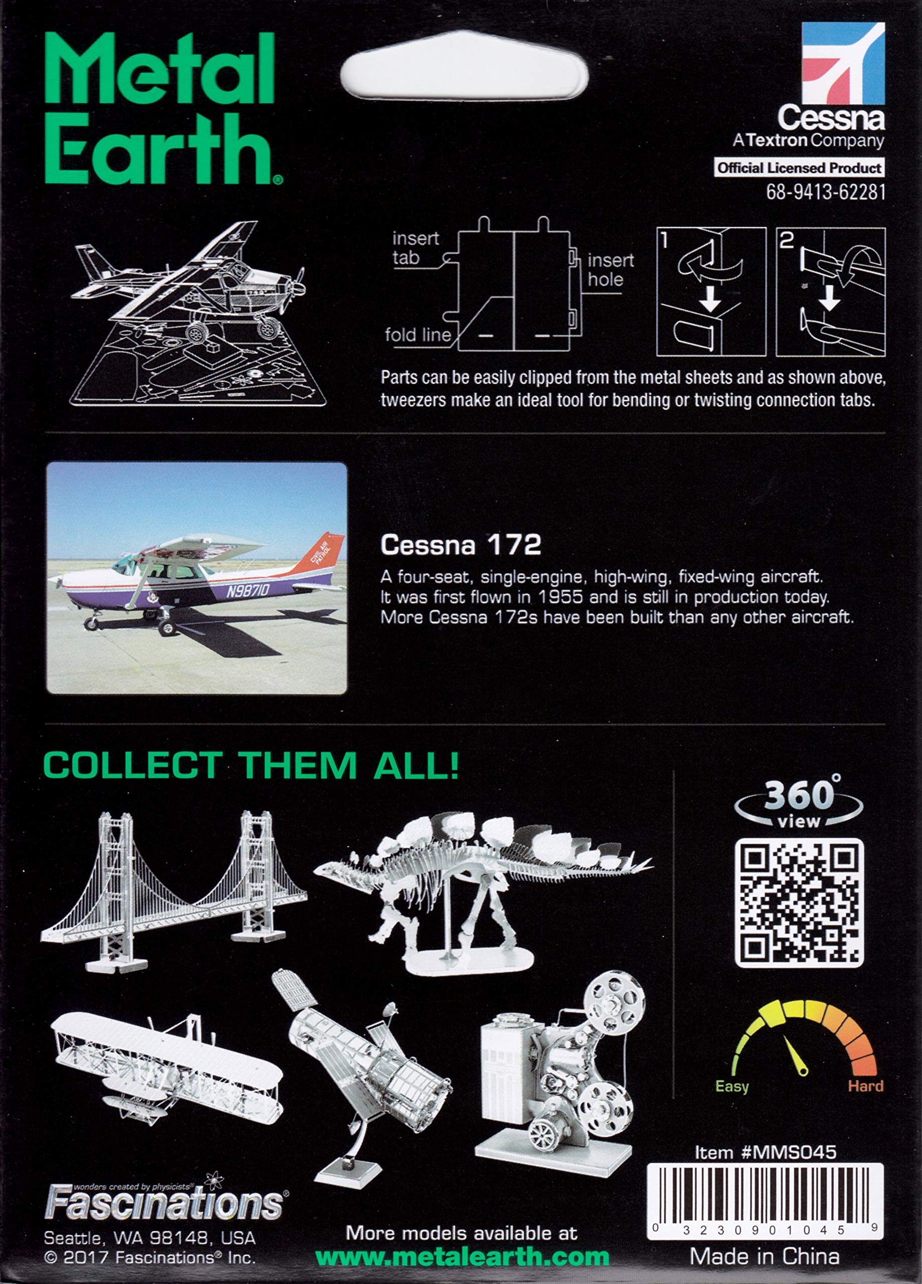 Fascinations Metal Earth Cessna 172 Airplane 3D Metal Model Kit