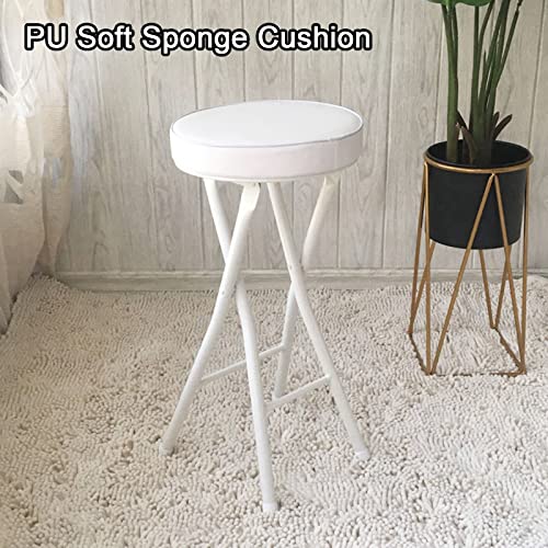 ZYLEDW Home Folding Stool β Heavy Duty 19/24 Inch Collapsible Padded Round Stool with 300 Pound Capacity for Dorm, Rec Room or Gameroom - Black/White/Brown