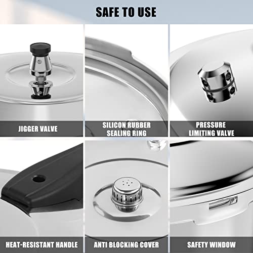 Yuebaaf Stainless Steel Pressure Cooker 6 QT, Suitable for All Cooktops, Compatible with Gas & Induction Cooker, Faster Cooking with Safely Valve, Silver
