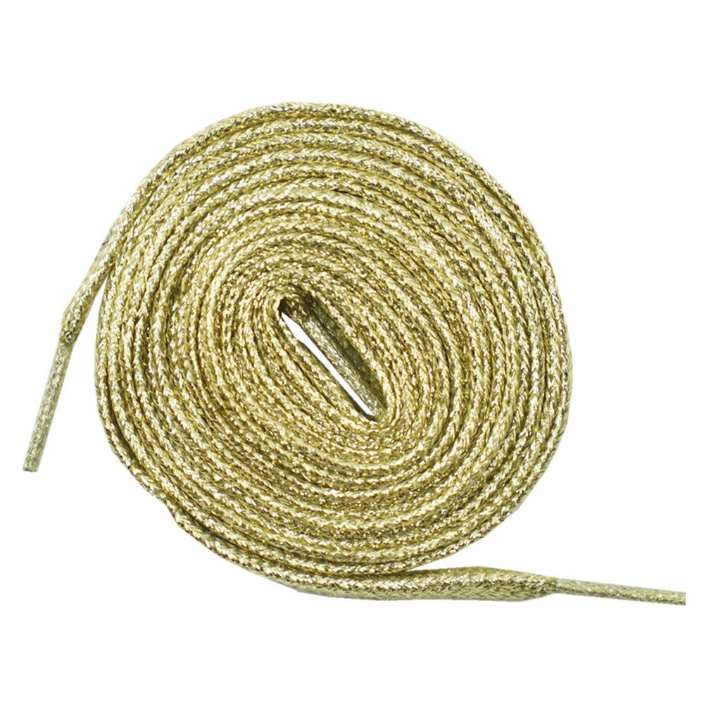 DECKER Gold Metallic Glitter Flat shoelaces Colorful Fashion 2 pairs pack for Canvas Sneaker Athletic (54 inch (137 cm), Gold)