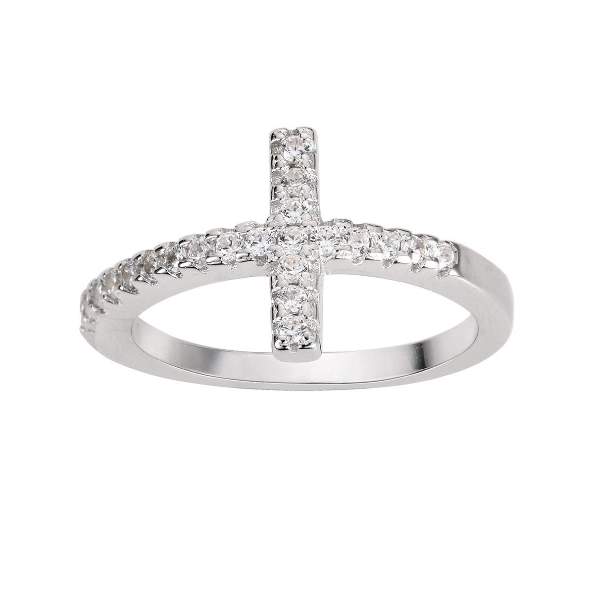 CloseoutWarehouse Cubic Zirconia Christian Sideway Cross Ring Sterling Silver Yellow Gold-Tone Plated Size 8