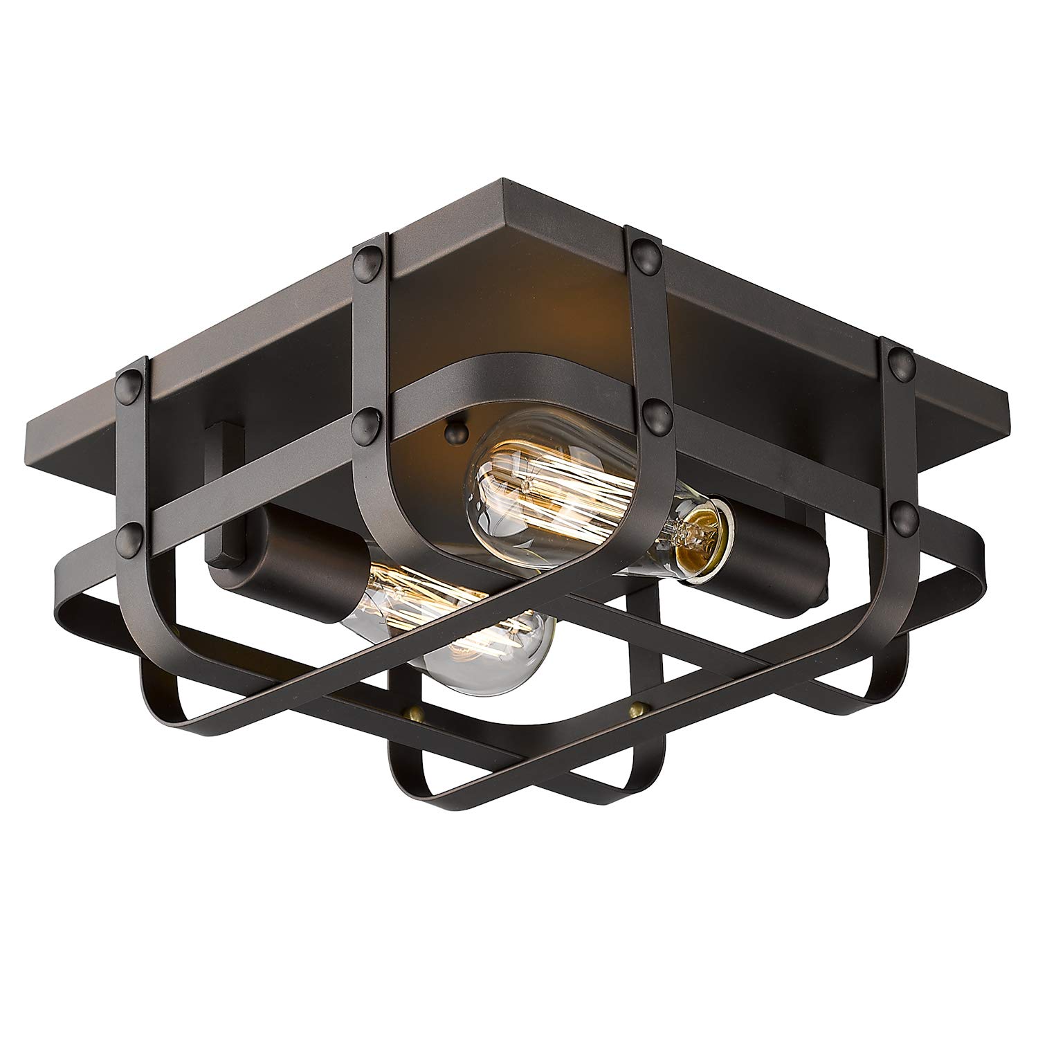 Emliviar Industrial Ceiling Light, Farmhouse 2-Light Flush Mount Ceiling Light, Oil Rubbed Bronze Finish, YE19102-FL ORB