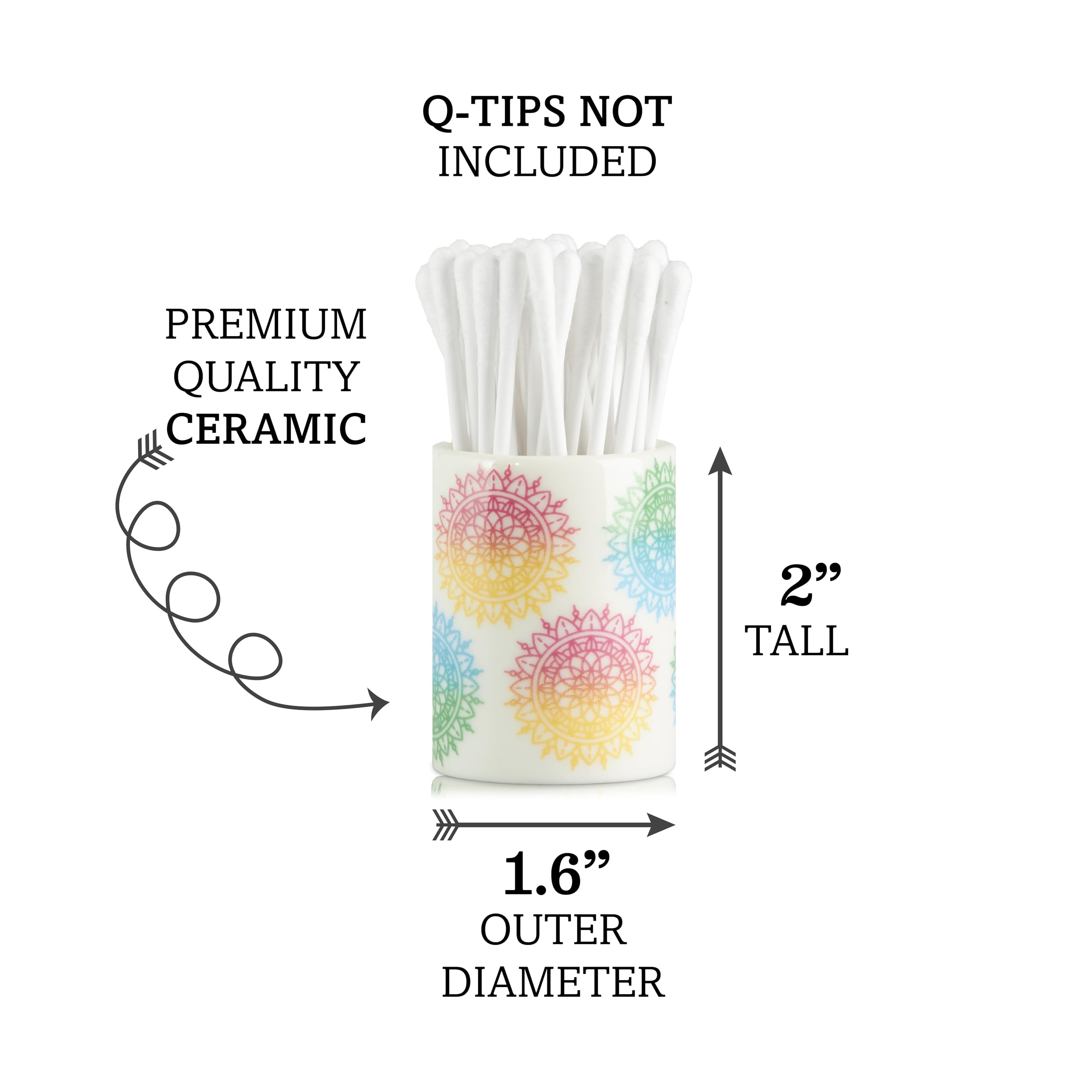 Home Haven Qtip Holder - Boho Mandelas Design - Q Tip Holder for Bathroom, Floss Pick Holder, Cotton Swab Holder, Bathroom Sink Decor, Flosser Holder, Bathroom Vanity Decor, Cute Bathroom Decor