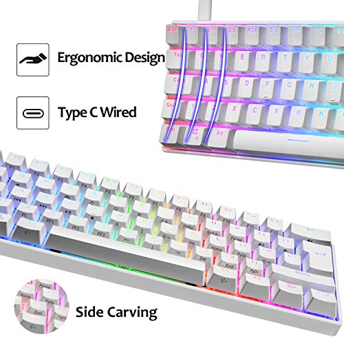ZIYOU LANG MK21 Portable 60% Mechanical Gaming Keyboard Untra-Compact Type-c Wired with Light Up Chroma LED Backlit Non-Conflict 61 Key TKL Ergonomic for PS4 PS5 PC Mac Windows(White/Blue Switch)