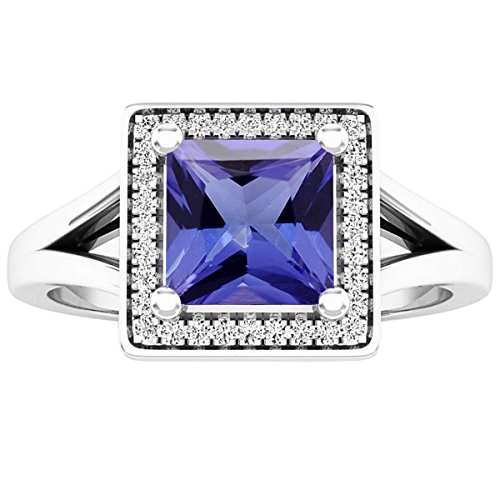 Dazzlingrock Collection 6 MM Princess Tanzanite & Round Diamond Ladies Engagement Ring in 14K White Gold, Size 6