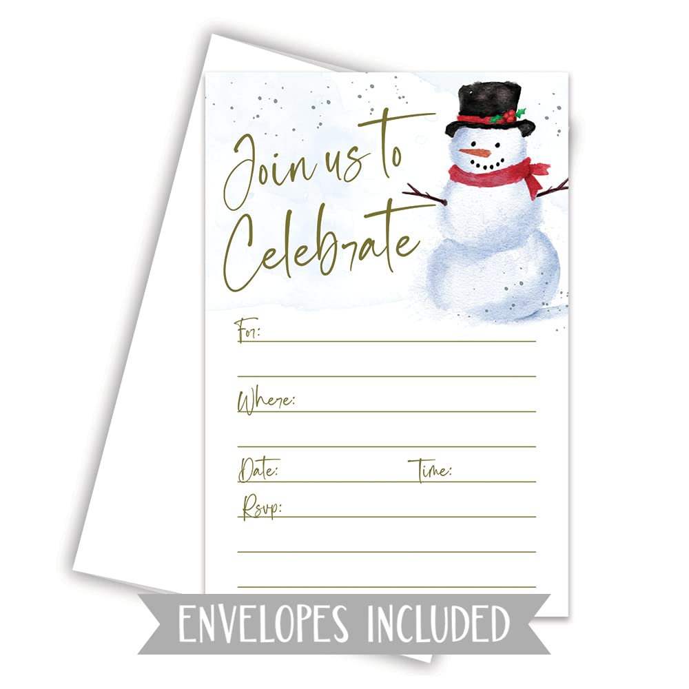 Christmas Invitations - Snowman Holiday Party Invitations With Envelopes (20 Count) - Winter Celebration Invites