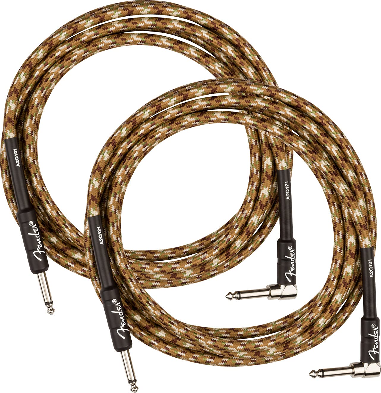 Fender 30-Foot Original Coiled Instrument Cable, Straight-Angle, Surf Green - 2 Pack