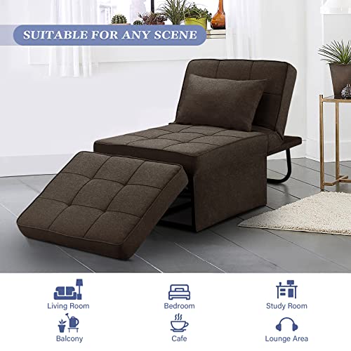 Saemoza Sofa Bed, 4 in 1 Multi Function Single Folding Ottoman Bed, Modern Sleeper Convertible Chair Adjustable Backrest Small Couch Bed for Living Room/Small Apartment, Dark Brown