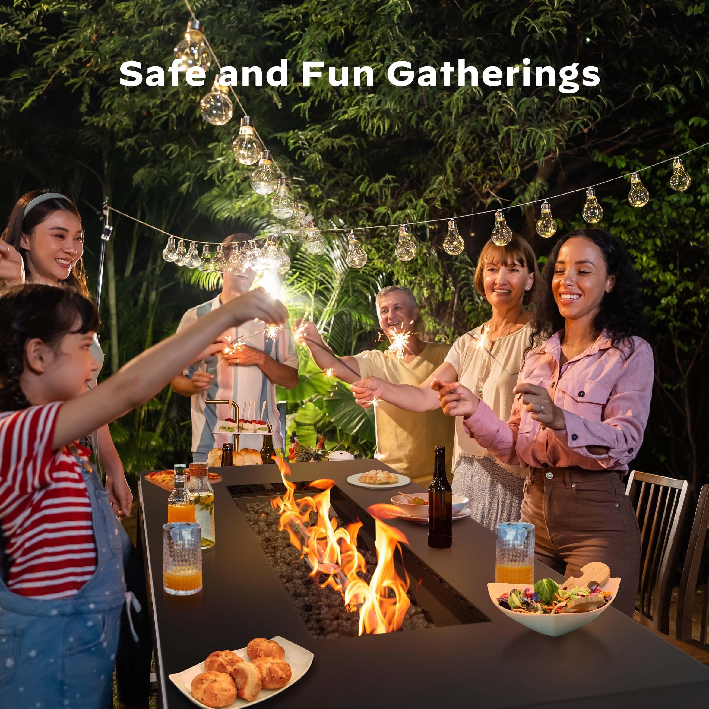 Ciays 42 Inch Gas Fire Pit Table, 60,000 BTU Propane Fire Pits for Outside with Steel Lid and Lava Rock, 2 in 1 Firepit Table for Gatherings Parties on Patio Deck Garden Backyard, Black
