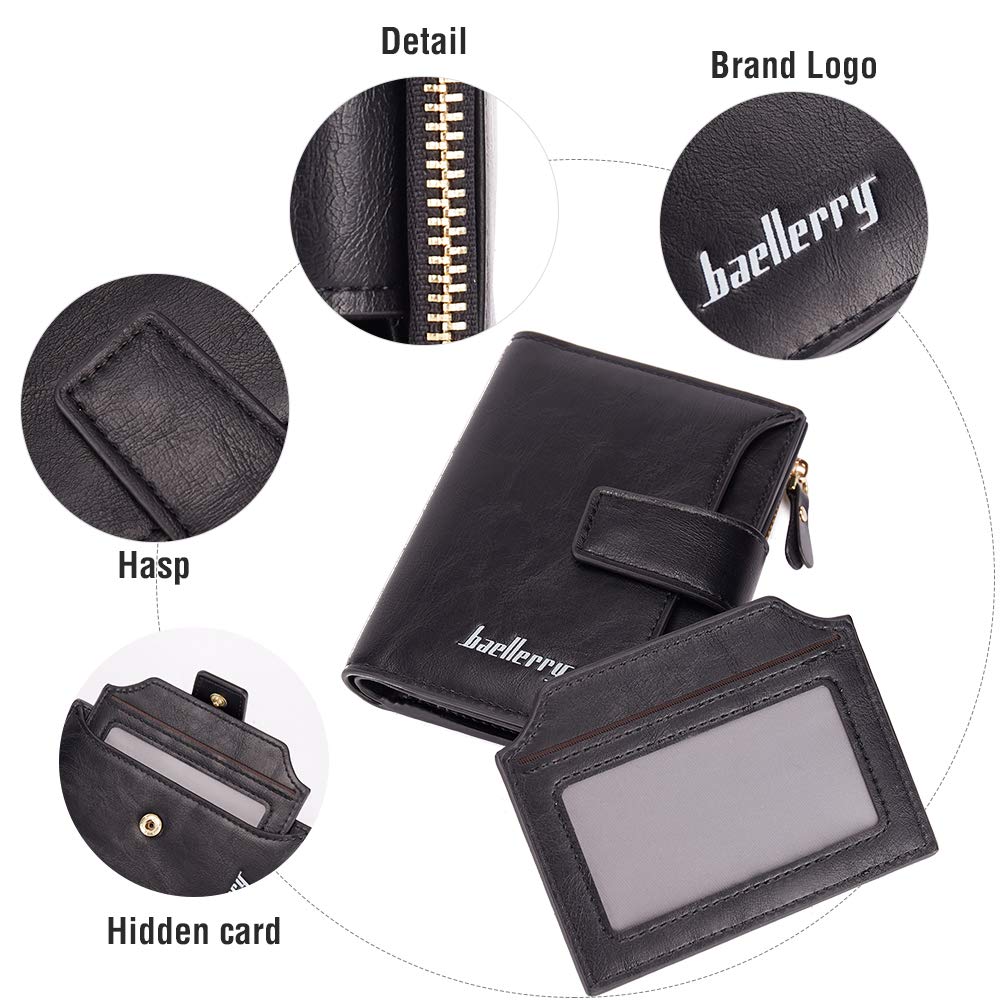 ZLONUBEY Small Wallet for Women RFID Blocking Leather Bifold Men Wallet with ID Window Women Wallets (Black)