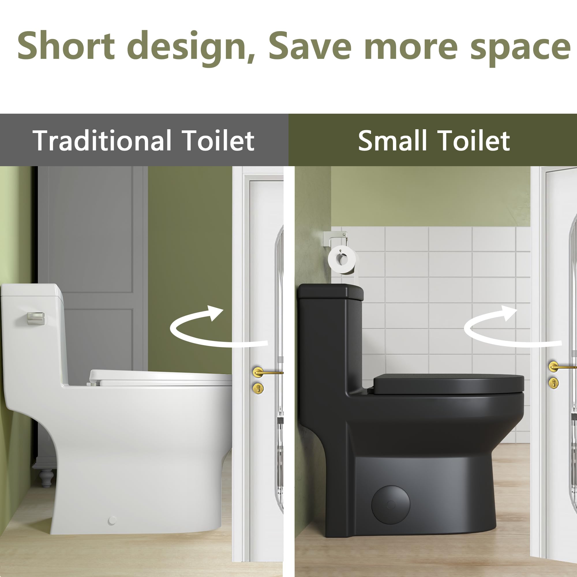 DeerValley DV-1F52812 Compact One Piece Toilet, Small Modern Dual Flush Toilet, Powerful & Quiet, 12'' Rough In Toilet & Dual Flush 0.8/1.28 GPF and MAP 1000g, White