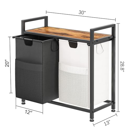 Lulive Double Laundry Hamper, Multifunctional Basket Organizer, 112L Laundry Sorter with Removable Bags and Fabric Handles, Large Top Shelf Laundry Bag for Bathroom, Dorm, Laundry Room