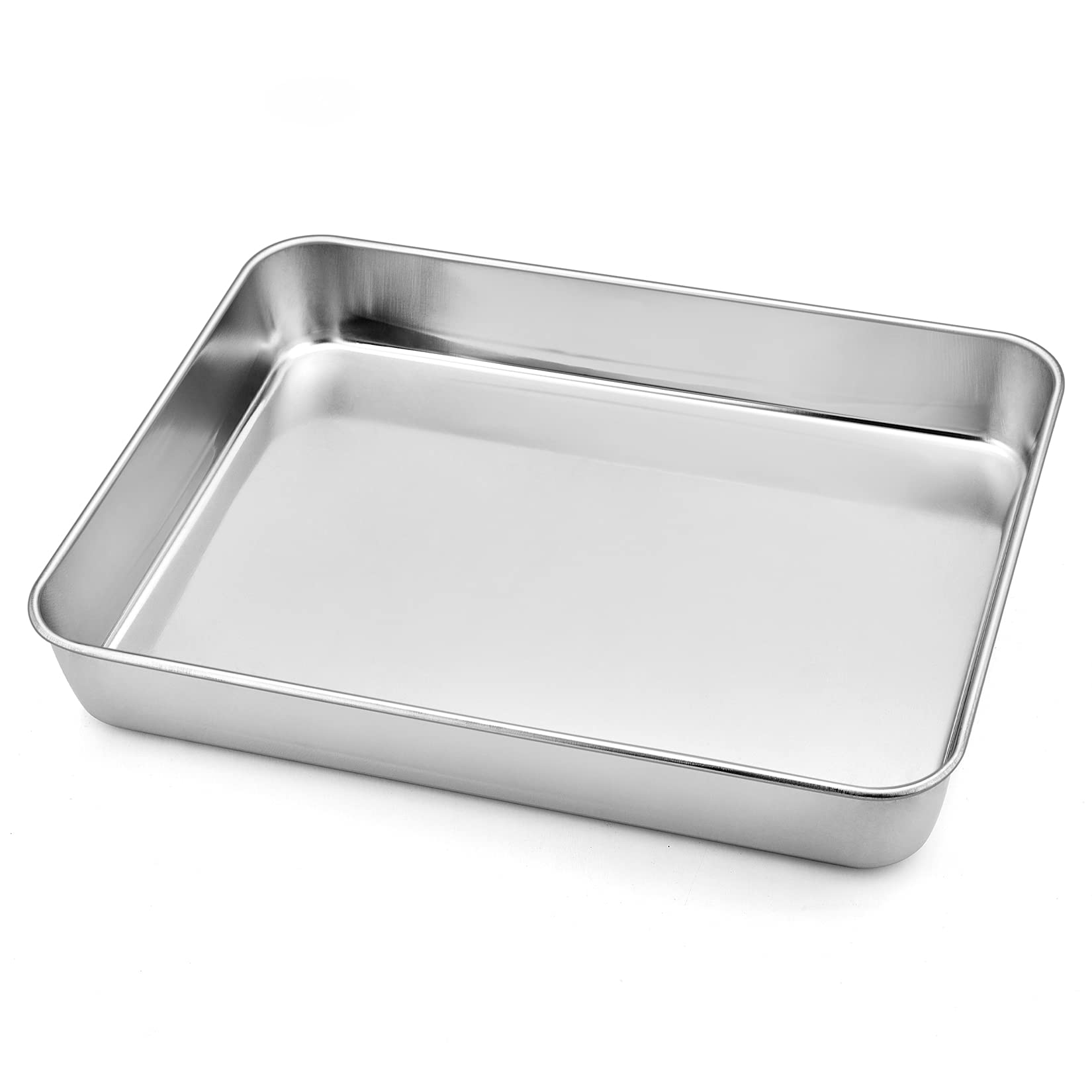Deep Toaster Oven Tray Pan, P&P CHEF Stainless Steel Small Rectangular Baking Pan, Size 9.3āx7āx1.75ā, Brush Finished & Easy Clean, Non Toxic & Heavy Duty