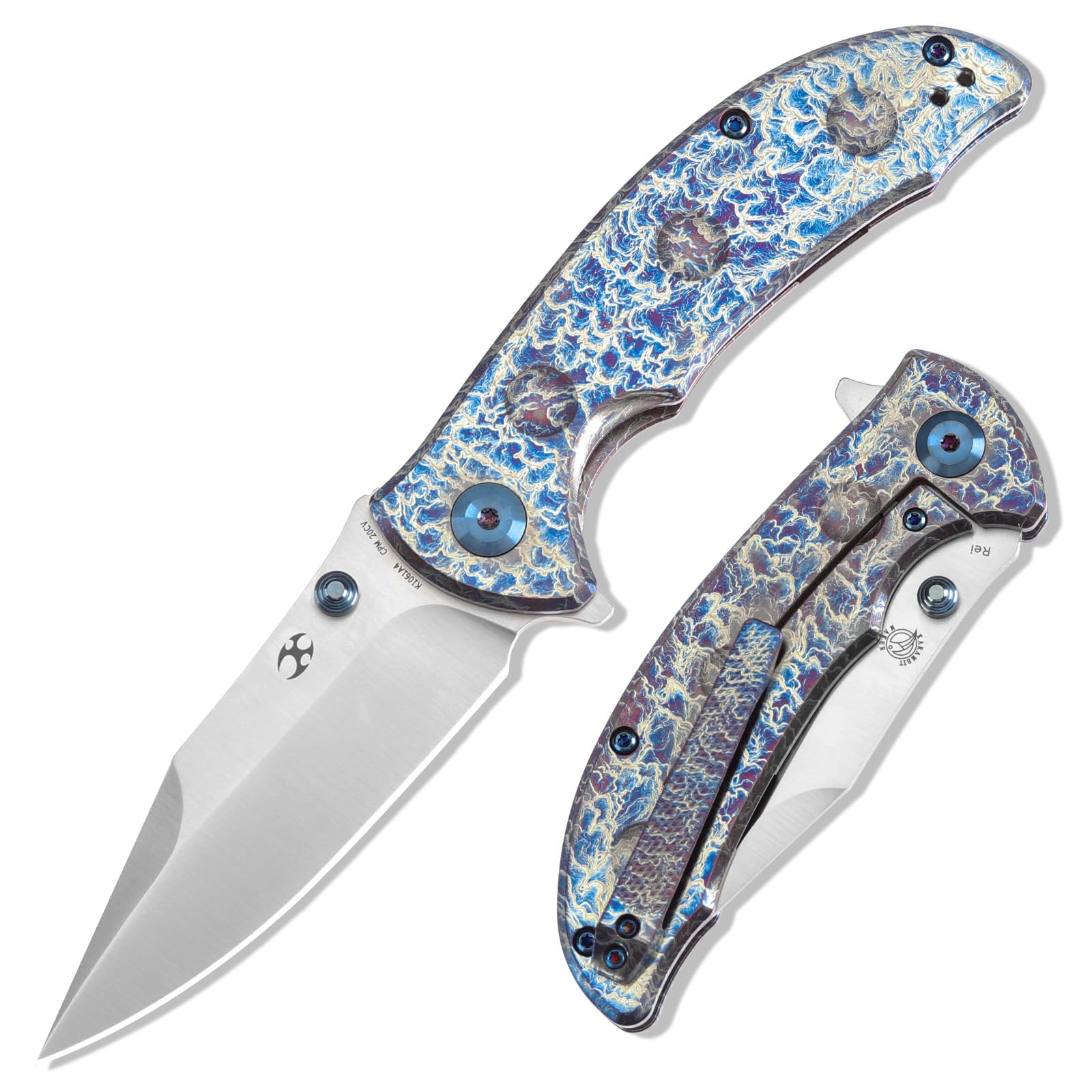 KANSEPT Rei Pocket Folding Knives for Men EDC Pocket Knife 3.3'' Satin CPM 20CV Blade Excellent Folding Knife with Titanium Lightning Strike Finish Handle EDC K1061A4