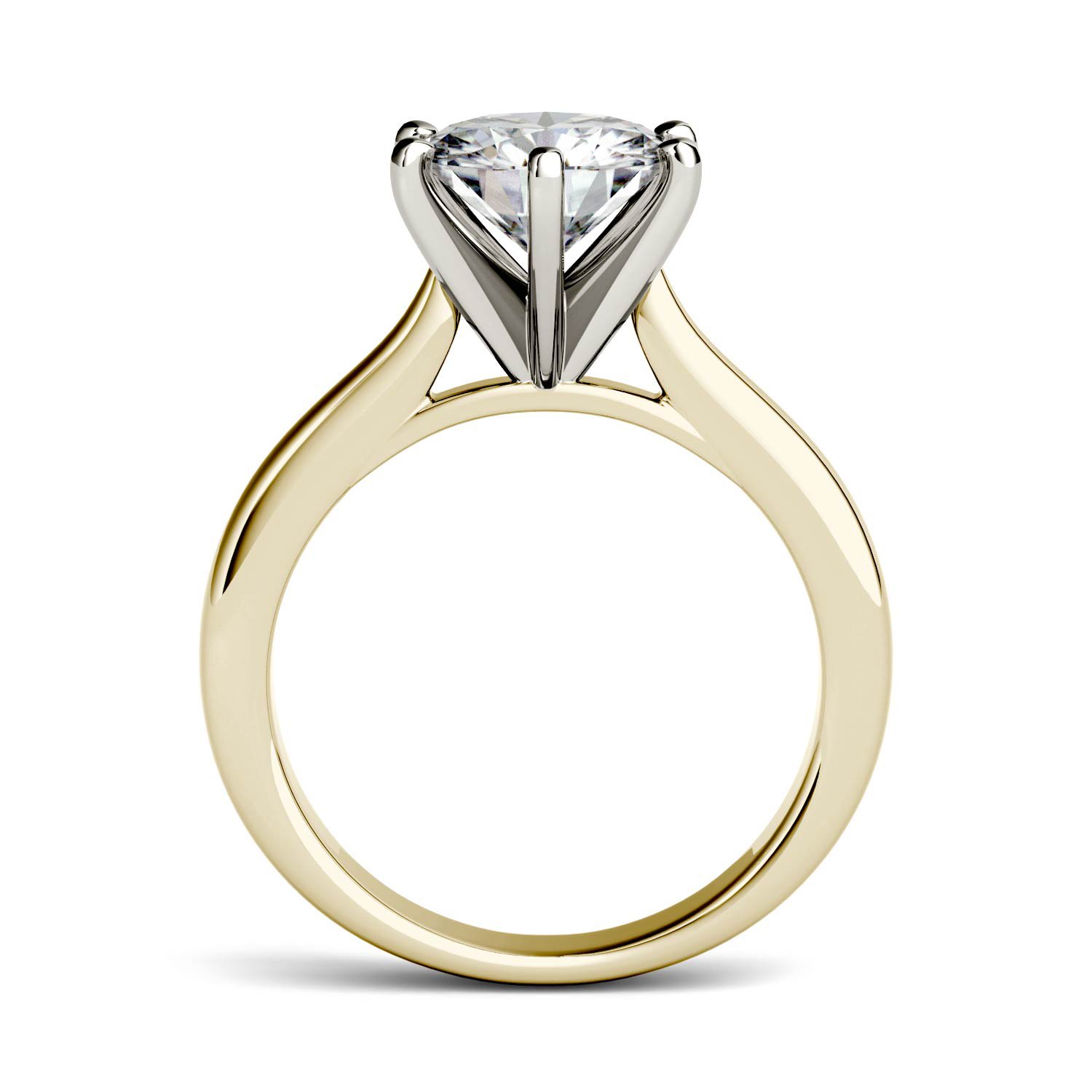 Charles & Colvard Forever One 8mm Round Cut Moissanite Engagement Ring for Women | 1.9 cttw DEW | Lab Grown | Solid 14K Yellow Gold | Size 7