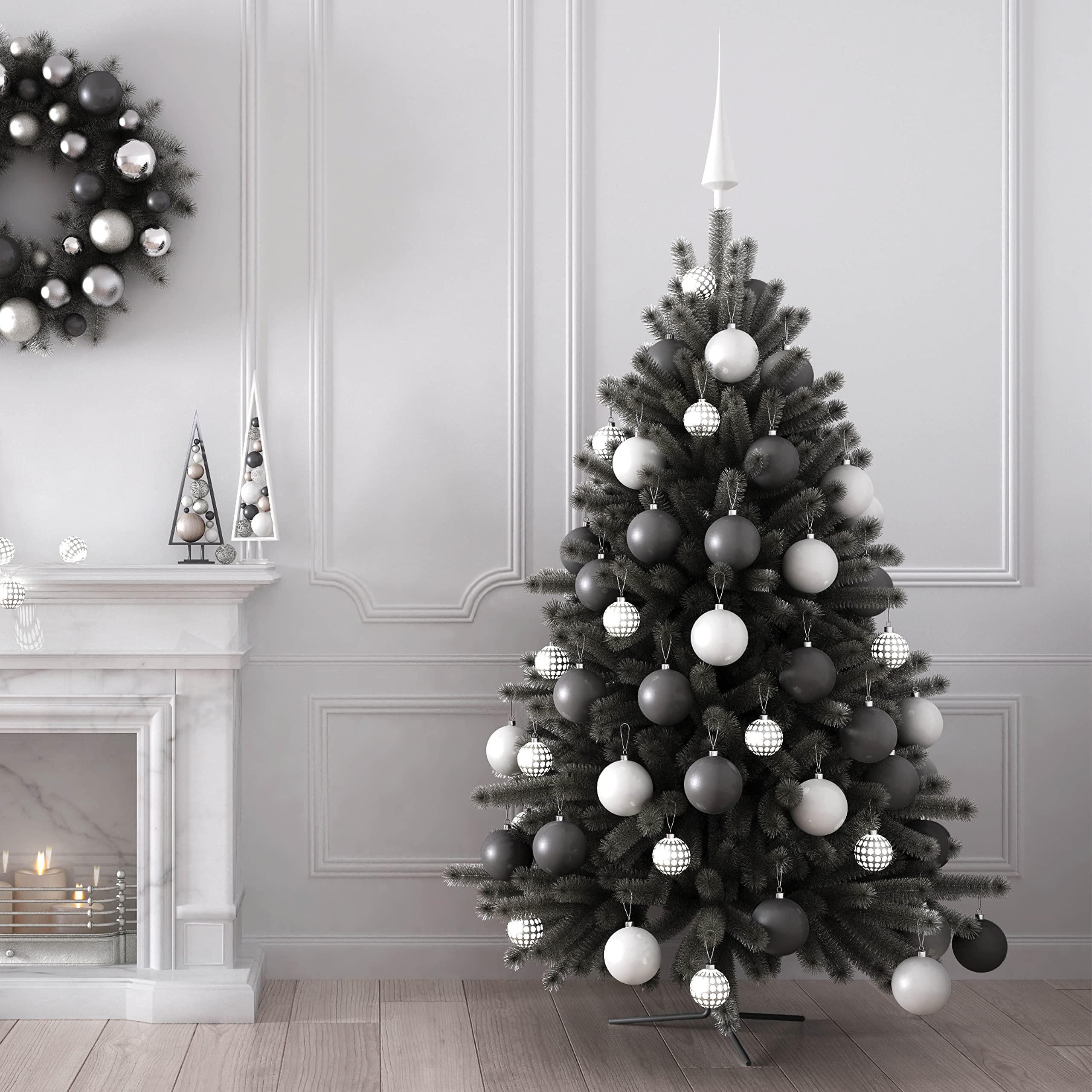 Christmas Ornaments Set of 36 - Beautiful [Black] Christmas Tree Decorations Ornaments Set - 6 Style Christmas Ball Ornaments - Shatterproof/Pre-Strung - for Holiday/Party/Decorations/DIY