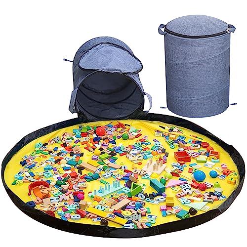 YUTBES Toy Box and Game Pad,Kids Toy Storage Organizer,Toy Storage Basket With Lid,Suitable for Toys With Building Blocks Building Materials or Other Similar Styles - blue