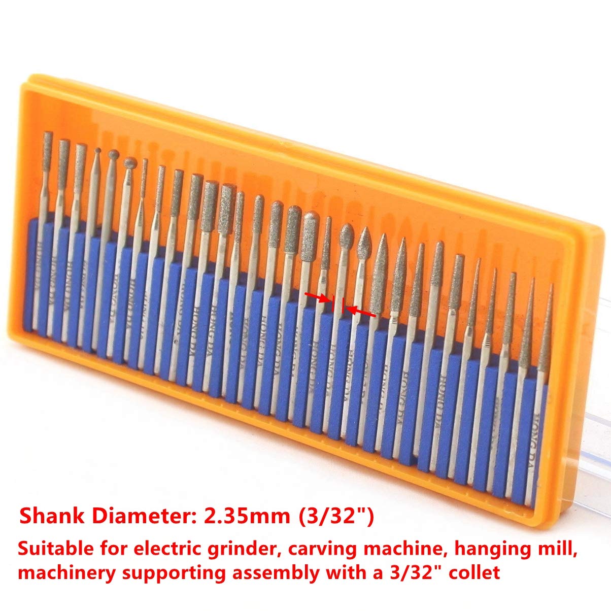JINGLING Diamond Grinding Head Set Carving Bur Rotary Bit for Electric Nail Drill Shank 3/32"
