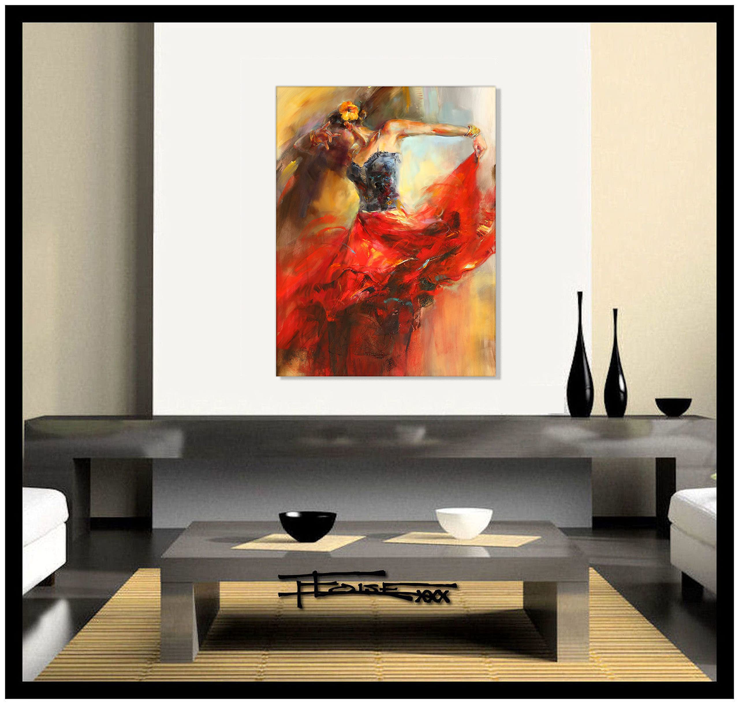 Dancing Lady Oil Paintings on Canvas 12x16 Inch Framed Wall Artwork for Living Room Bedroom Home Decorations Wall Decor Red Girl Dancer Artwork Ready to Hang -Style A