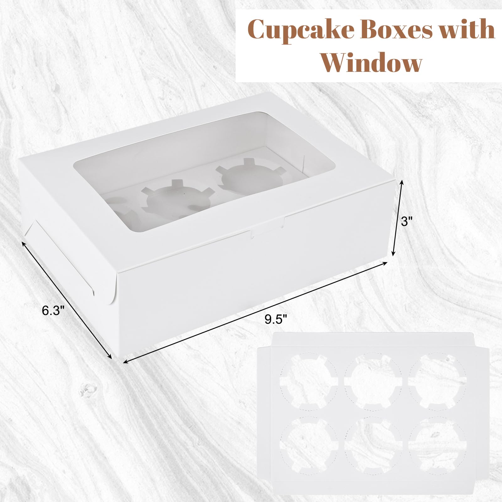 HANSGO 6 Count White Cupcake Boxes, 15PCS Cupcake Containers with Window Cupcake Holders Bakery Boxes for Birthday Holiday Party