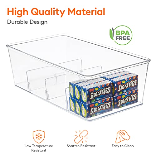 Lifewit 4Pcs Plastic Food Storage Organizer Bin Box, Hold with 3 Dividers for Tea Bags, Snacks, Packets, Pouches, Spices, Ideal for Pantry, Kitchen, Fridge, Cabinet Organization, BPA Free, Clear