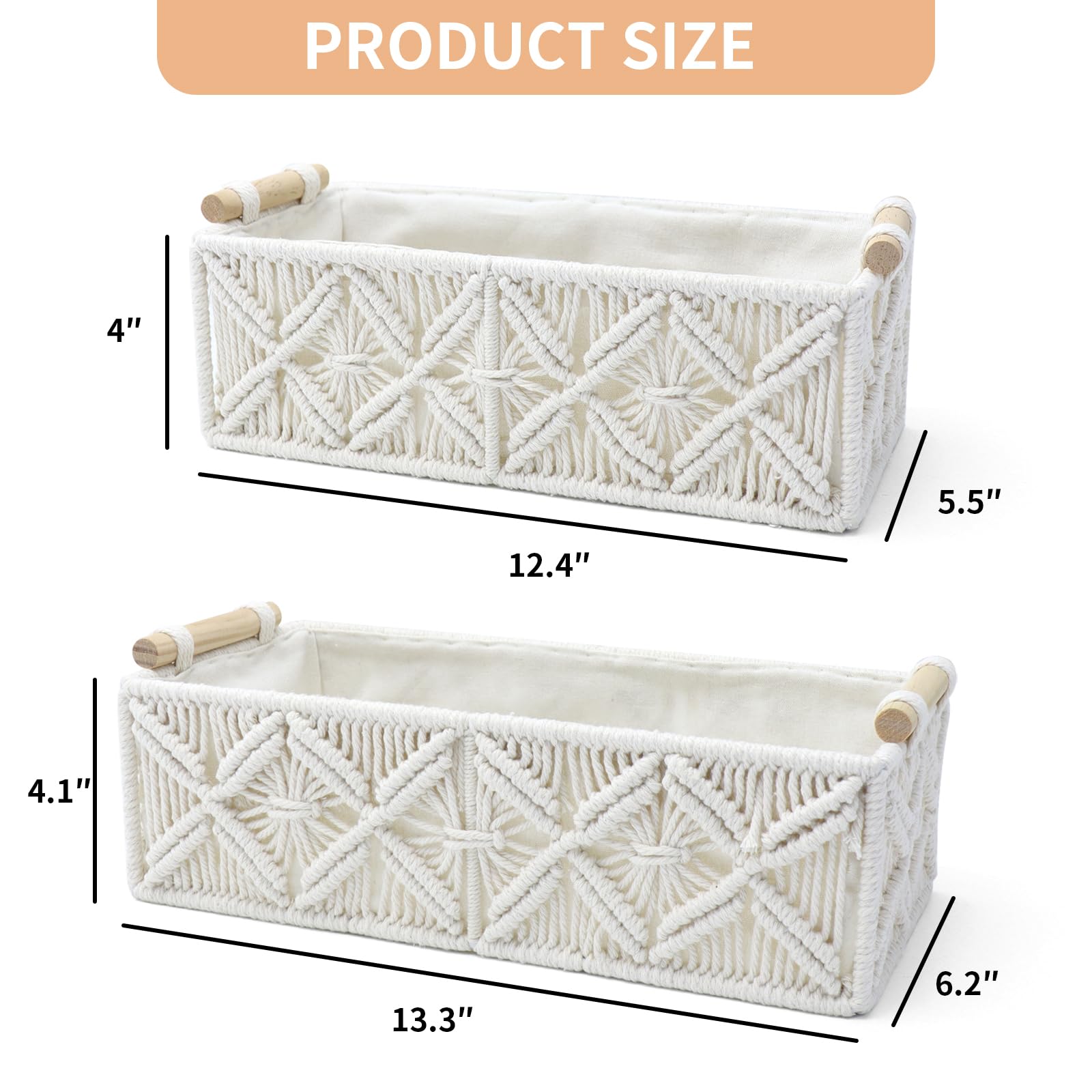 Macrame Storage Baskets, Boho Decor Style Woven Storage Boxes for Home Organization, Toilet Tank Shelf Cabinet Organizer Baskets,Set of 2