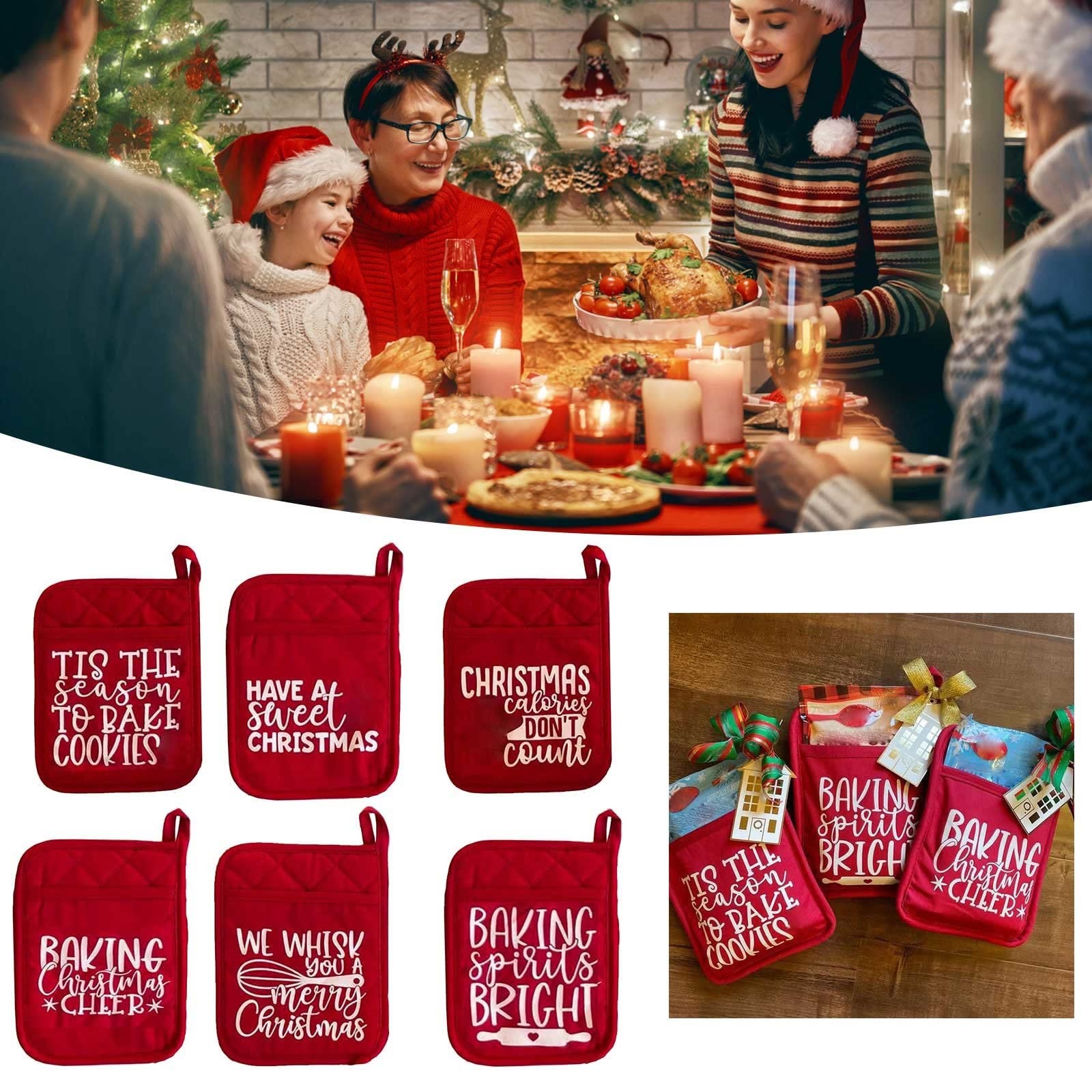 Christmas Pot Holders Baking Pocket, Christmas Oven Mitts Ornament for Kitchen Cooking Baking 1PC, Hello Christmas Print Pot Holders Storage Bag Gift for Family Neighbor