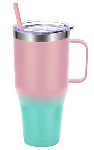 Merfefe 40oz Insulated Coffee Tumbler with Handle.40 oz Tumbler with Handle and Lid and Straw.Keep Drinks Cold Hot.Easy to Hold,Sweat Proof,Leak Proof,Dishwasher Safe.