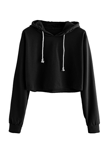 MakeMeChic Women's Cropped Hoodie Casual Workout Crop Sweatshirt Tops A Black M