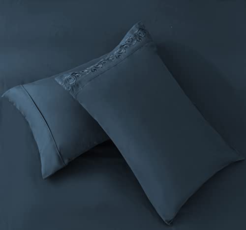 LONAVA Twin Size Sheets Set - 4 Piece Set Wrinkle Free Hotel Luxury Oeko-TEX Sheets and Pillowcases Set, Silky Soft Microfiber Bed Sheets, Breathable and Elastic, 16-Inch Deep Pockets, Navy Blue