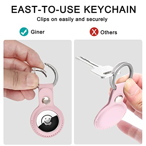 NeBuRing Leather Airtag Case,Key Ring Holder Protection Cover with Keychain Compatible for New Apple Air Tag-Pink