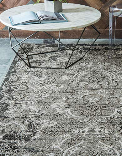 Unique Loom Outdoor Botanical Collection Area Rug - Manchester (9' x 12' 2" Rectangle, Light Gray/ Black)