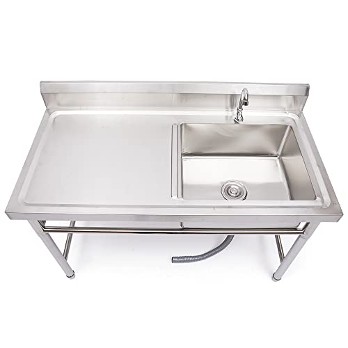 Xuthusman Stainless Steel Kitchen Prep Utility Sink w/Drainboard+Compartment Commercial Utility & Prep Sink Table w/Faucet