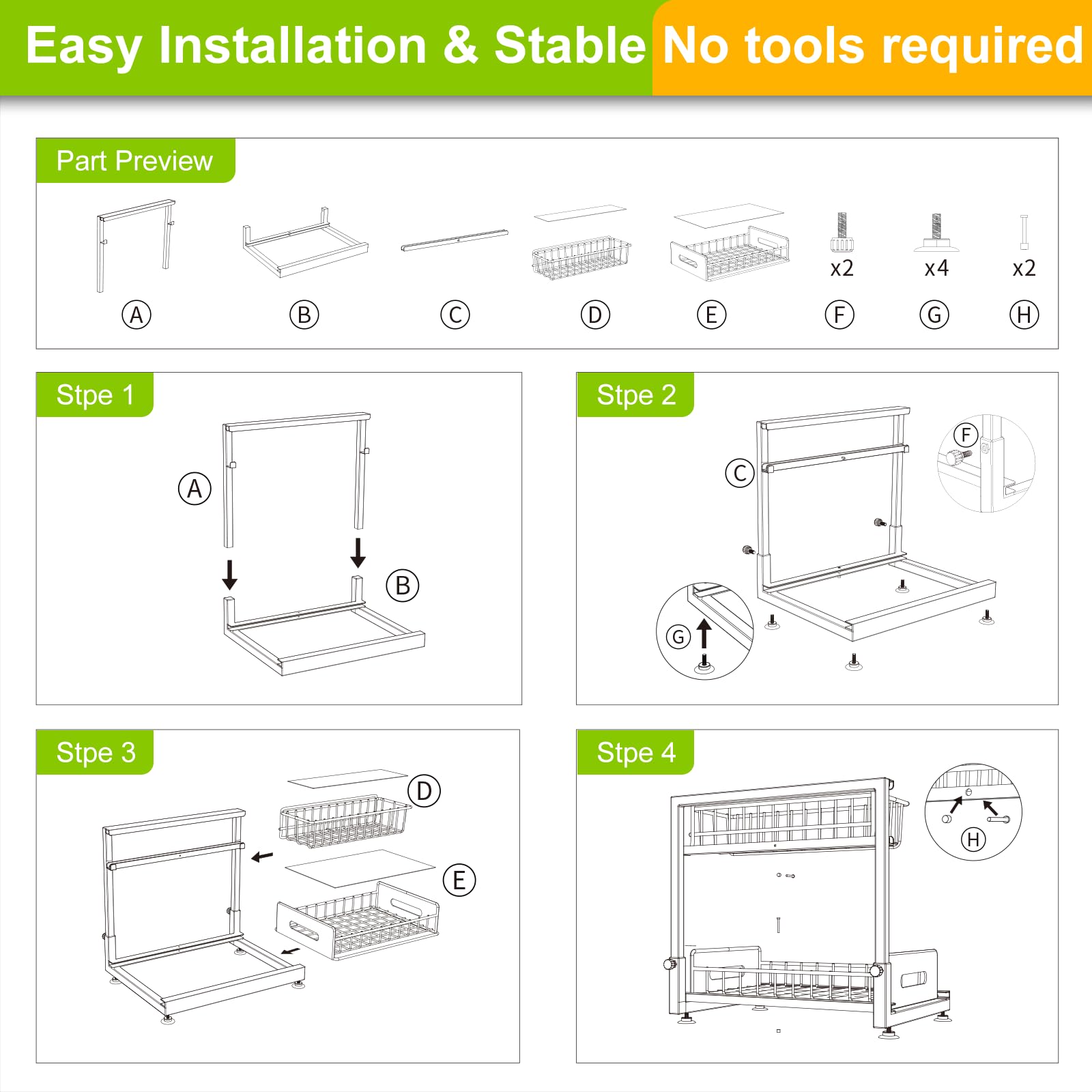 Mlinavn 2 Pack Under Sink Organizer,Pull Out Cabinet Organizer 2 Tier Slide Out Sink Shelf Cabinet Organizer and Storage,Adjustable Under Counter Organizers for Under Kitchen Bathroom Organization