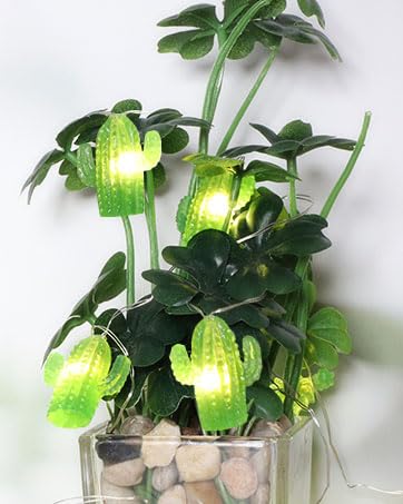 Tropical Themed String Lights Decoration, Cactus Succulents 10ft 20 LEDs Cacti Fairy Lights Battery Powered Remote for Desert Texas Cowboy Wreath Bedroom Wedding Home Party Supplies Decor