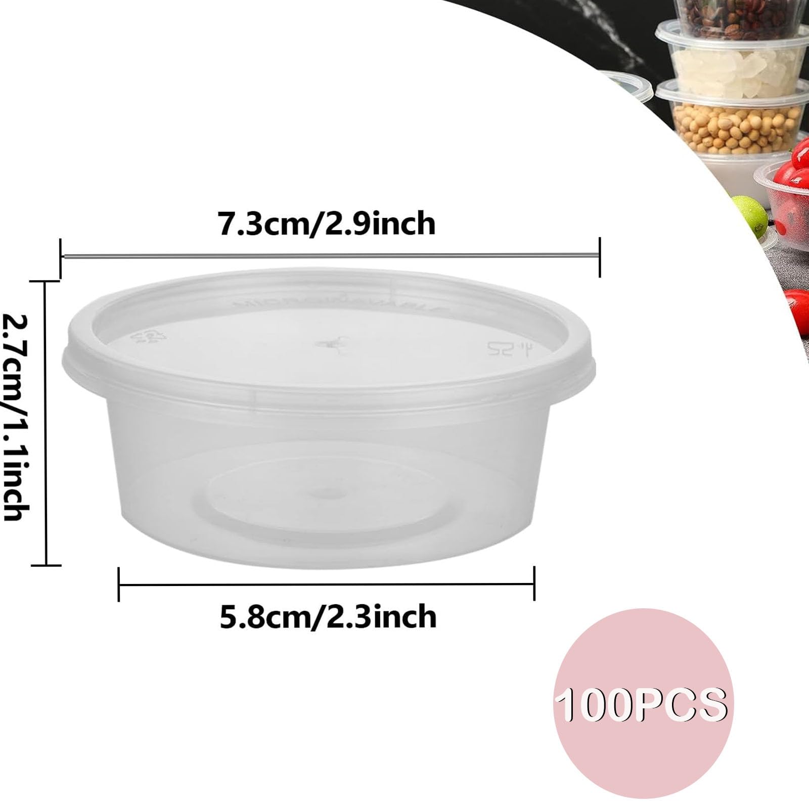 LANIAKEA 100PCS Plastic Slime Containers with Lids, 2 Oz Condiment Containers with Lids, Small Slime Containers with Lids, Jello Shot Cups for Slime Foam Ball Storage