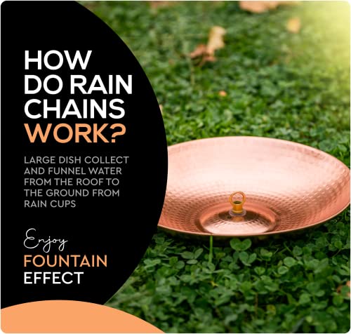 Marrgon Copper Anchoring Basin – Hammered Metal Bowl for Rain Chain Downspout Gutters – Beautiful Decorative Fountain Dish Display for Outdoor Garden, Lawn & Patio Water Feature – 11” Wide x 2” High
